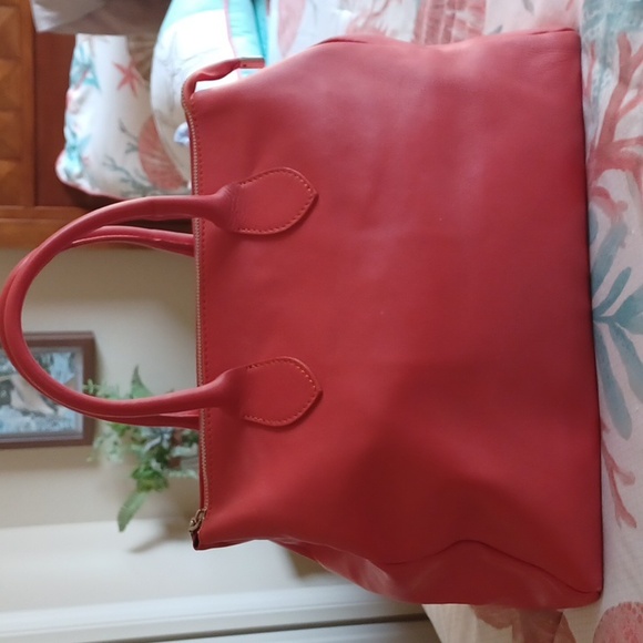 Vera Pelle | Bags | Vera Pelle Made In Italy Red Leather Shoulder Tote ...